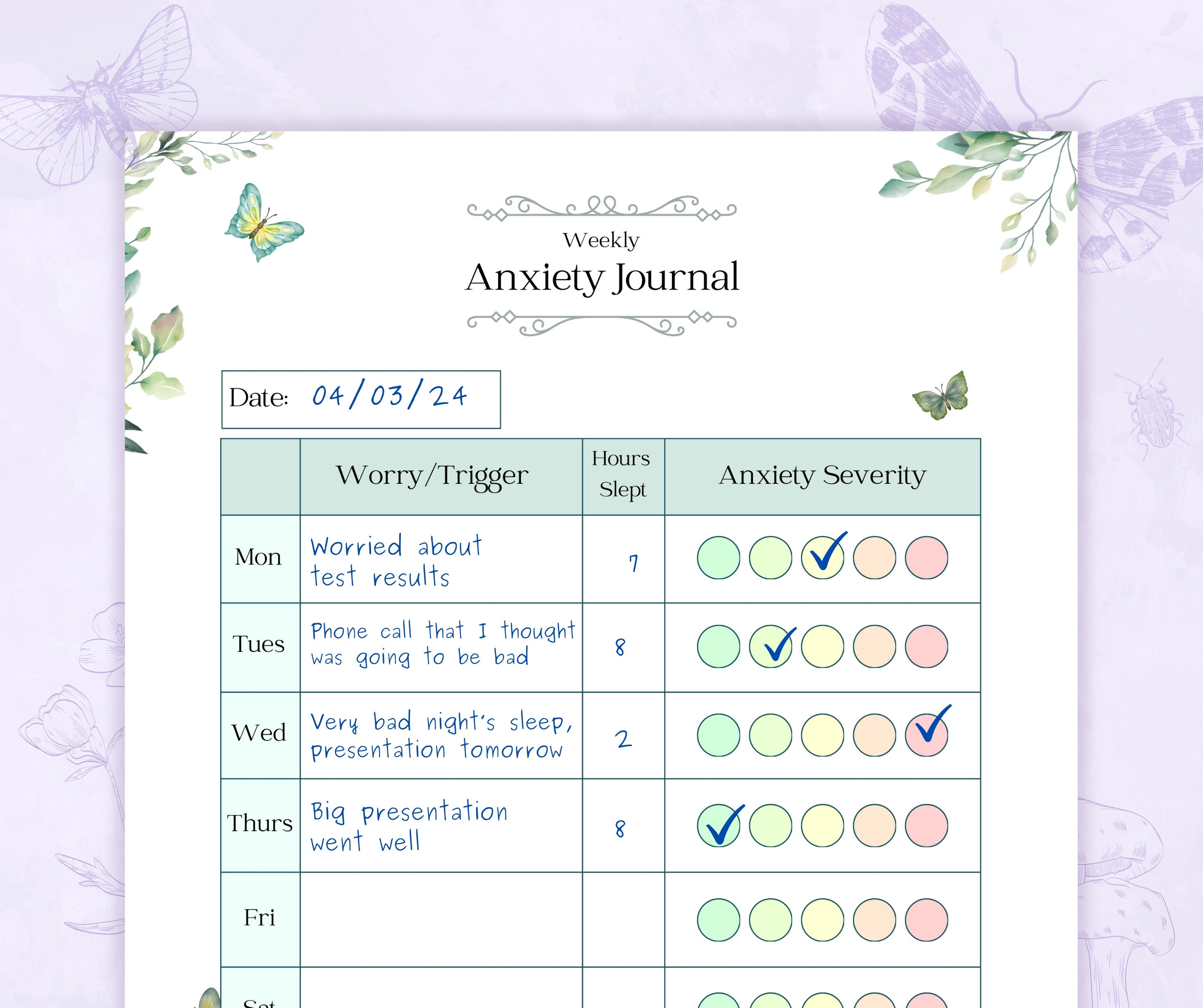 Anxiety Journal Printable PDF Weekly Anxiety Worksheets Therapy Notes ...