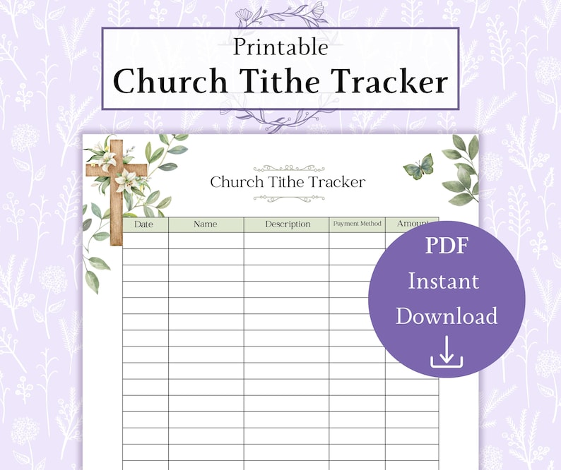 Church Tithe Tracker Printable PDF | Tithe Record Sheet | Tithing Chart ...