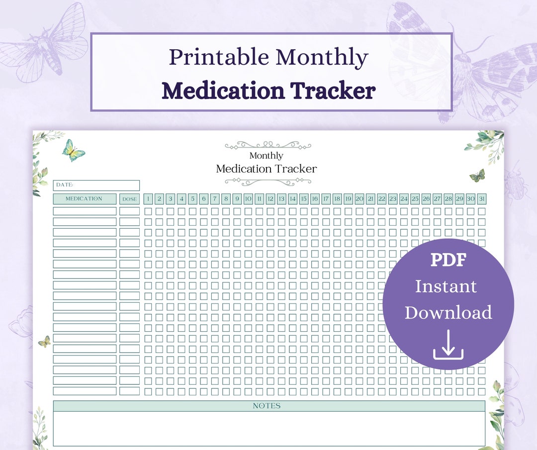 Monthly Medication Tracker Printable PDF | Medicine Planner | Illness ...