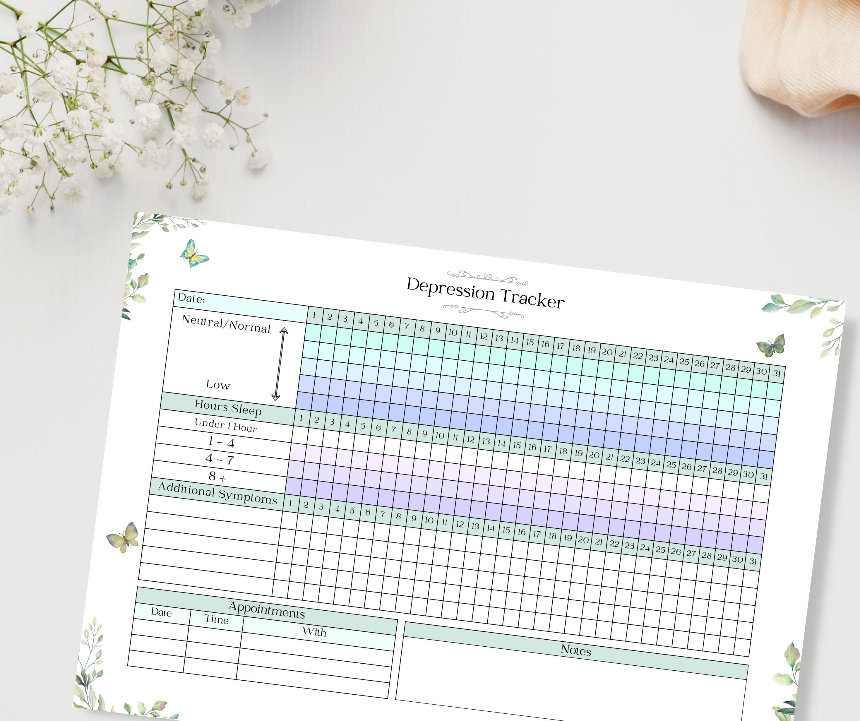 Depression Tracker Printable PDF | Symptom Journal | Mood Tracker ...
