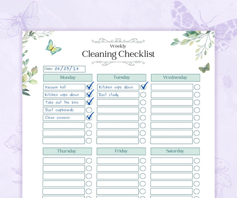Cleaning Checklist Printable PDF | Housekeeping Checklist | Weekly ...