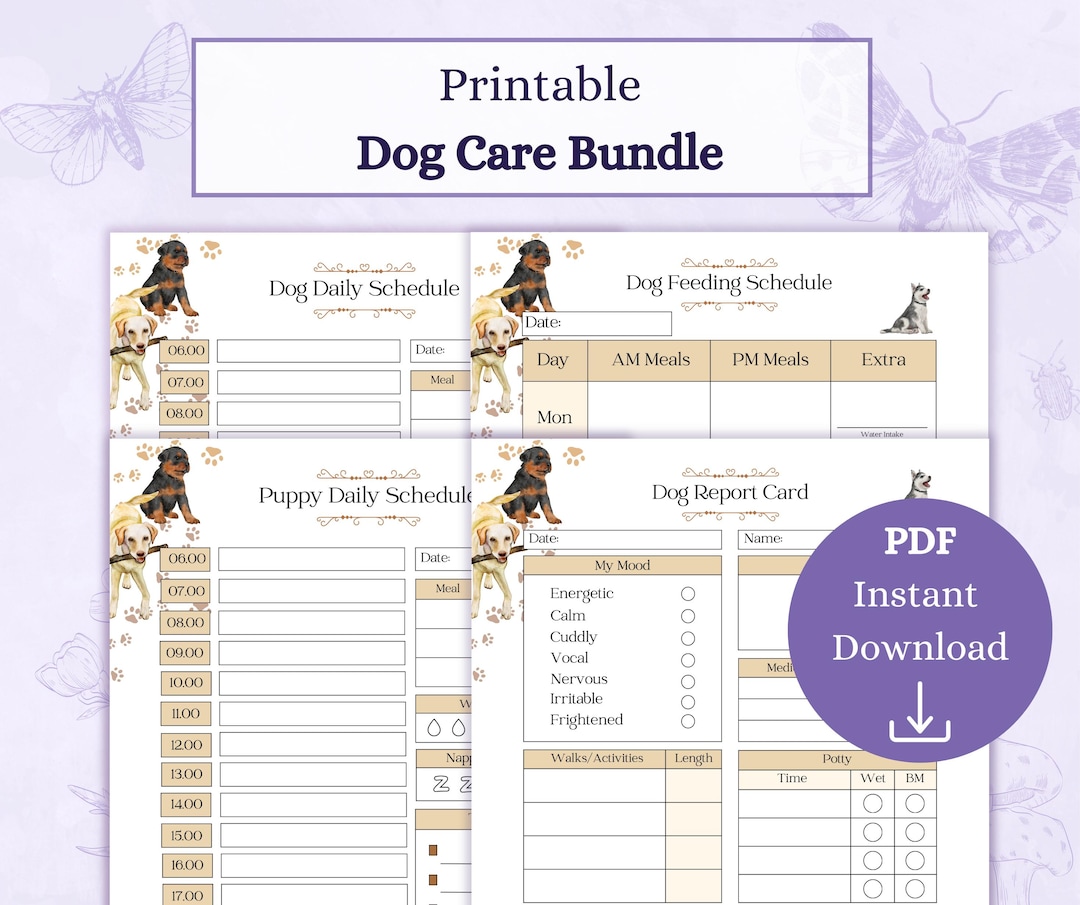 Dog Care Bundle Printable PDF | Puppy Daily Schedule | Dog Report Card ...