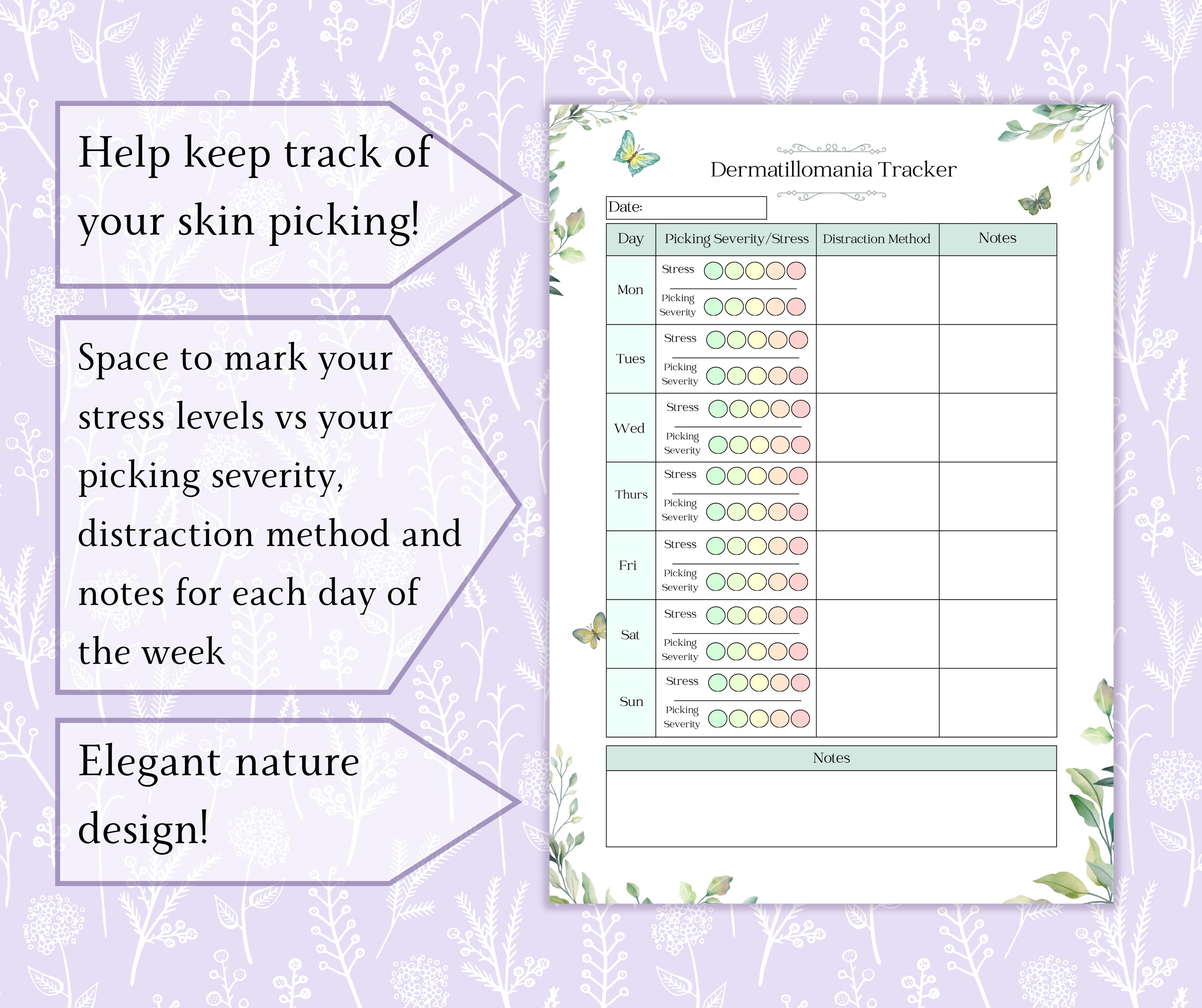Dermatillomania Tracker Printable PDF | Skin Picking Chart ...