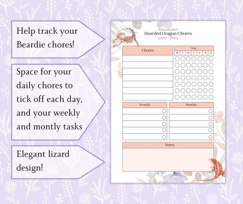 Bearded Dragon Chores Printable PDF | Bearded Dragon Chart | Pet Chore ...