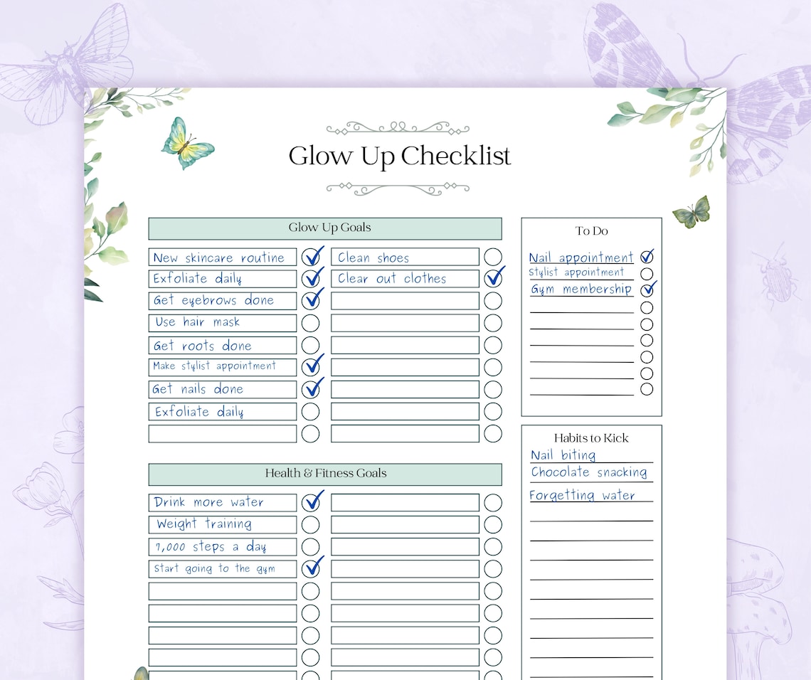 Glow up Checklist Printable PDF | Glow up Planner | Wellness Journal ...