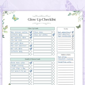 Glow up Checklist Printable PDF | Glow up Planner | Wellness Journal ...