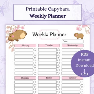 Capybara Weekly Planner Printable PDF | Illustrated Weekly Planner ...