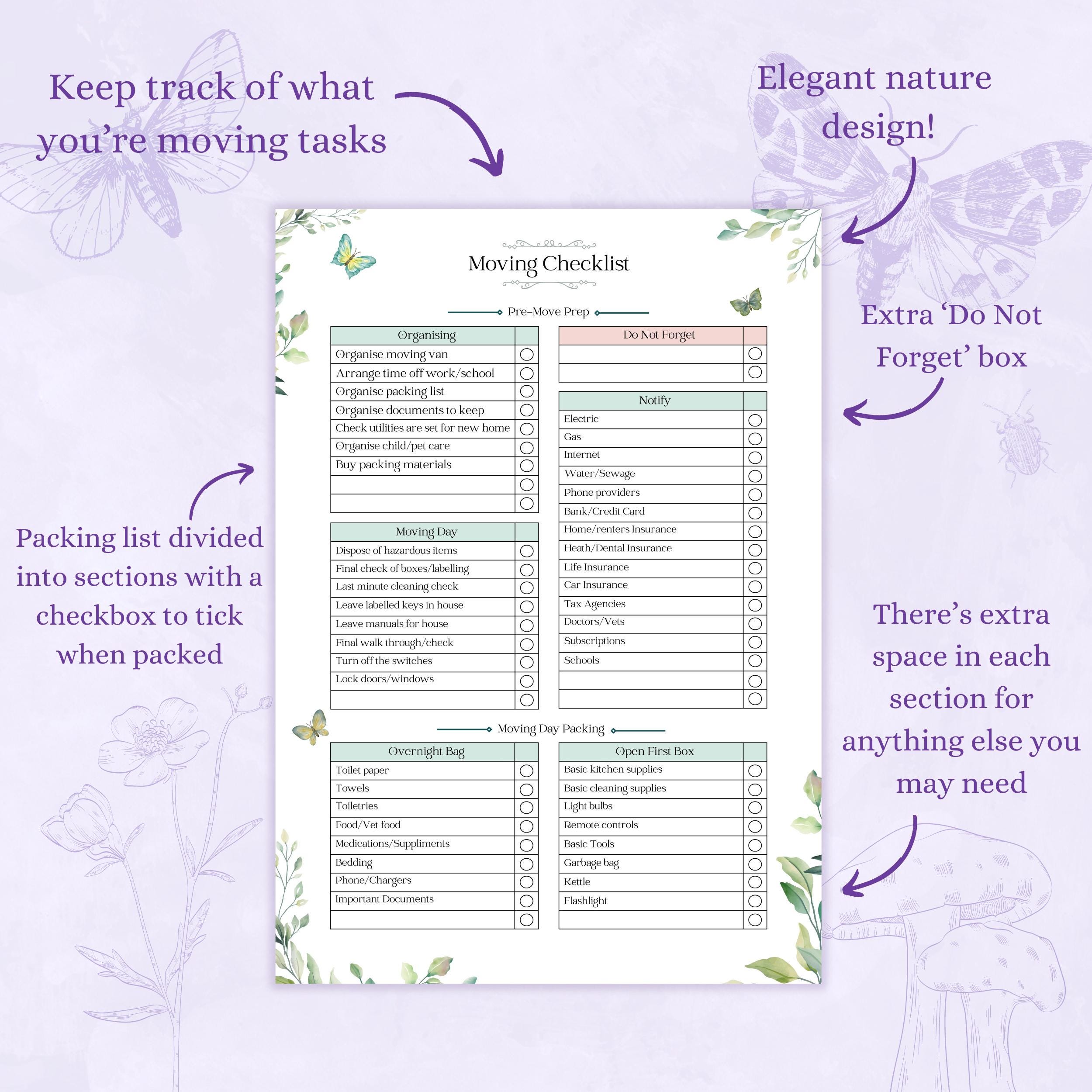 Moving Checklist Printable PDF | Moving Planner | New Home Checklist ...
