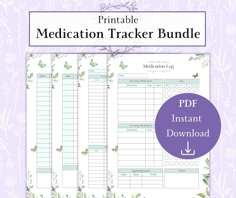 Medication Tracker Bundle Printable PDF | Weekly Medication Chart ...