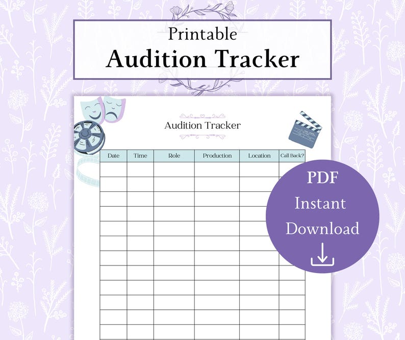 Audition Tracker Printable PDF | Audition List | Audition Log | Actor ...