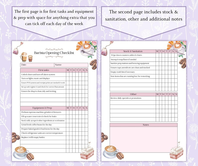 Barista Opening Checklist Printable PDF | Cafe Checklist | Server ...