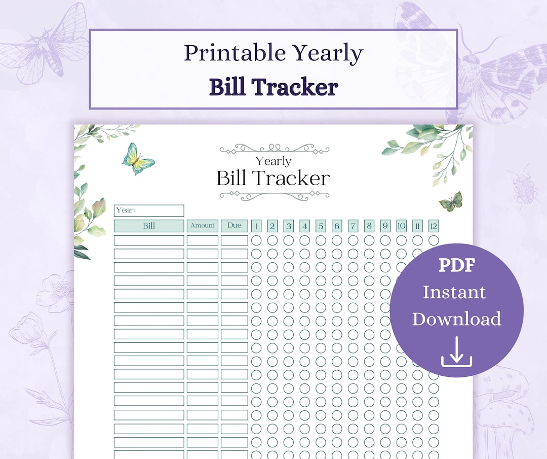 Yearly Bill Tracker Printable PDF | Payment Tracker | Finance Tracker ...