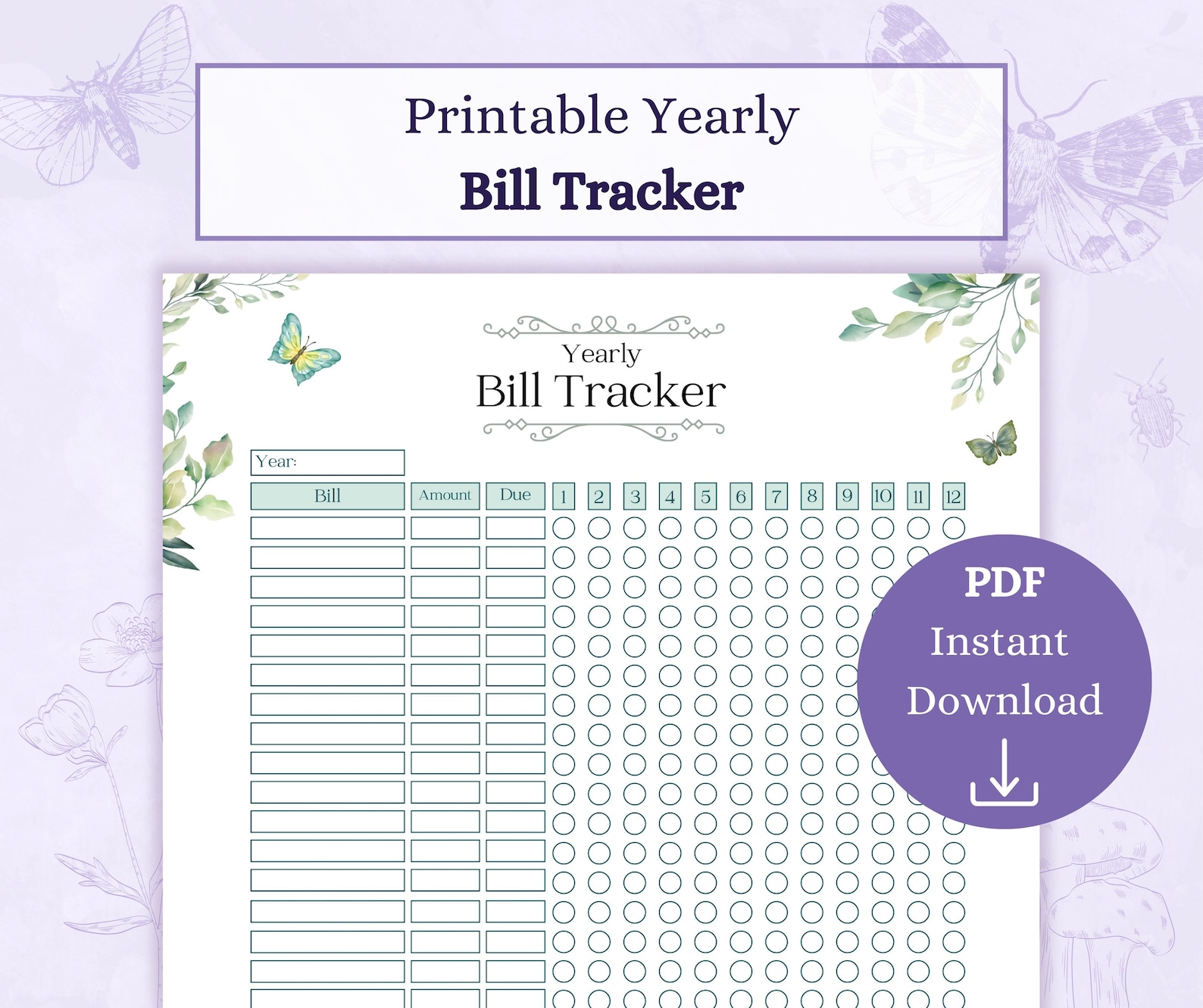 Yearly Bill Tracker Printable PDF | Payment Tracker | Finance Tracker ...