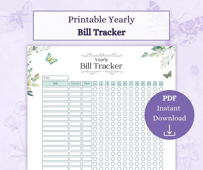 Yearly Bill Tracker Printable PDF | Payment Tracker | Finance Tracker ...