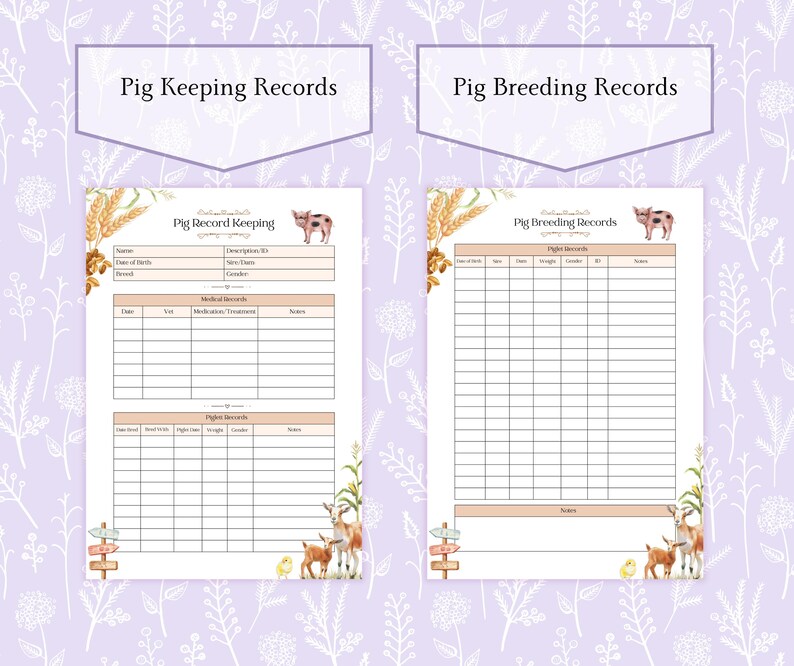 Piglet and Pig Records Bundle Printable PDF | Pig Record Keeping | Pig Breeding Records | Piglet ...