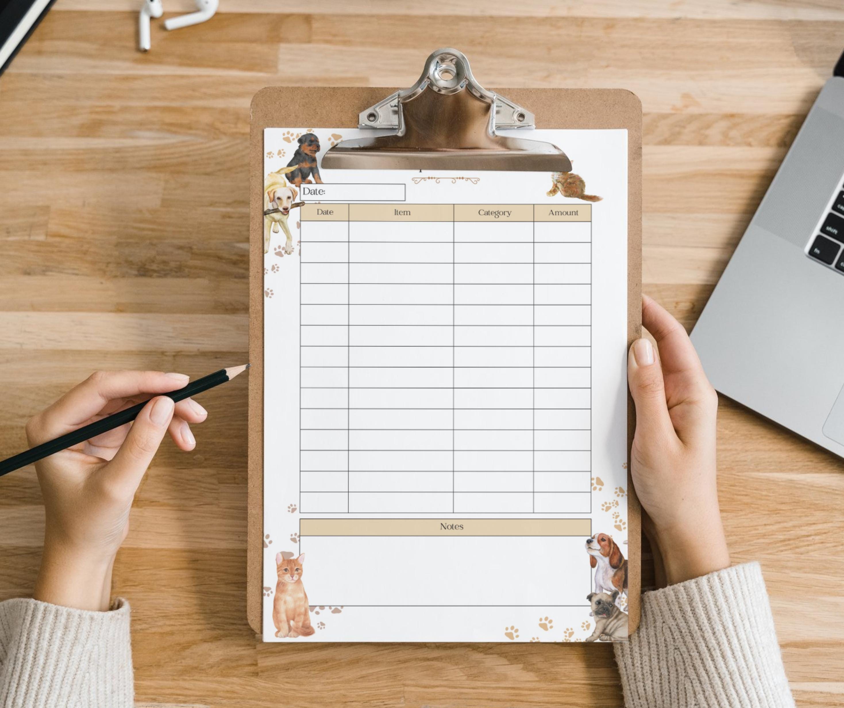 Pet Expense Tracker Printable PDF | Pet Care Log | Pet Budget Chart ...