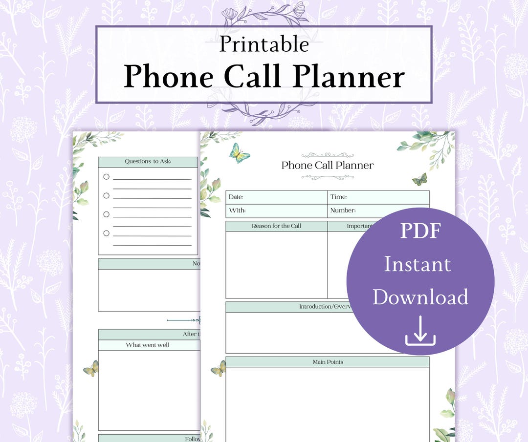 Phone Call Planner Printable PDF | Communication Log | Phone Call Log ...