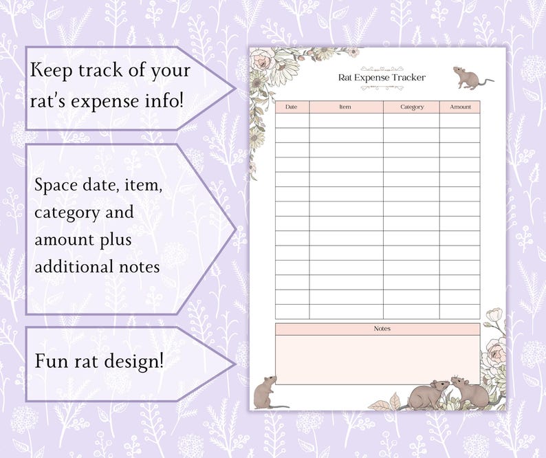 Rat Care Bundle Printable PDF | Rat Care Information | Rat Expense ...