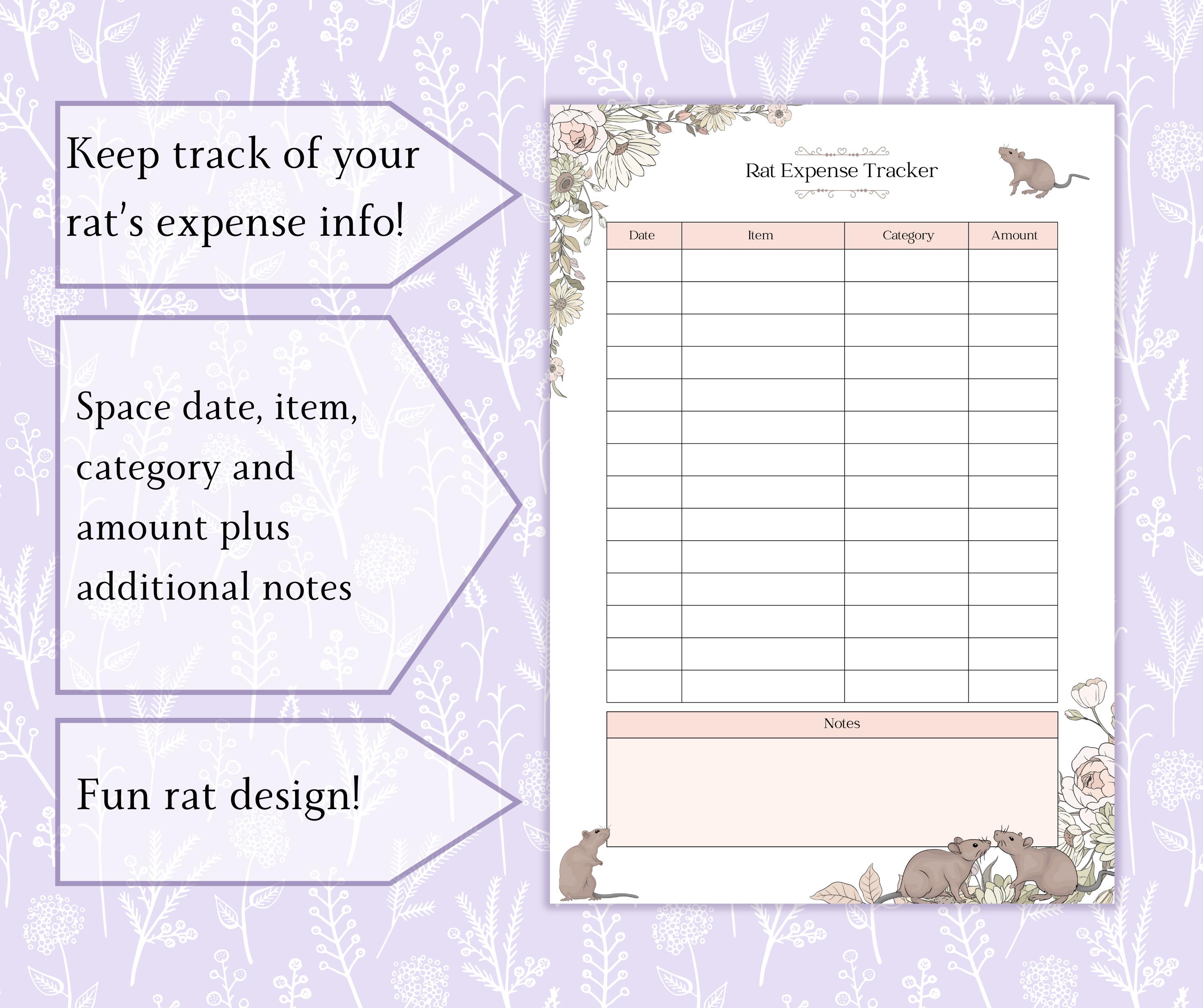 Rat Care Bundle Printable PDF | Rat Care Information | Rat Expense ...
