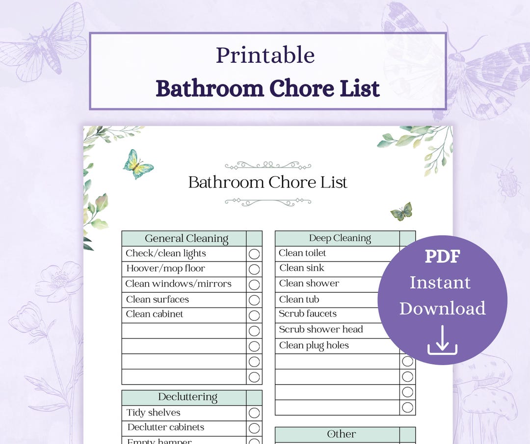 Bathroom Chore List Printable PDF | Bathroom Cleaning Checklist | Chore ...