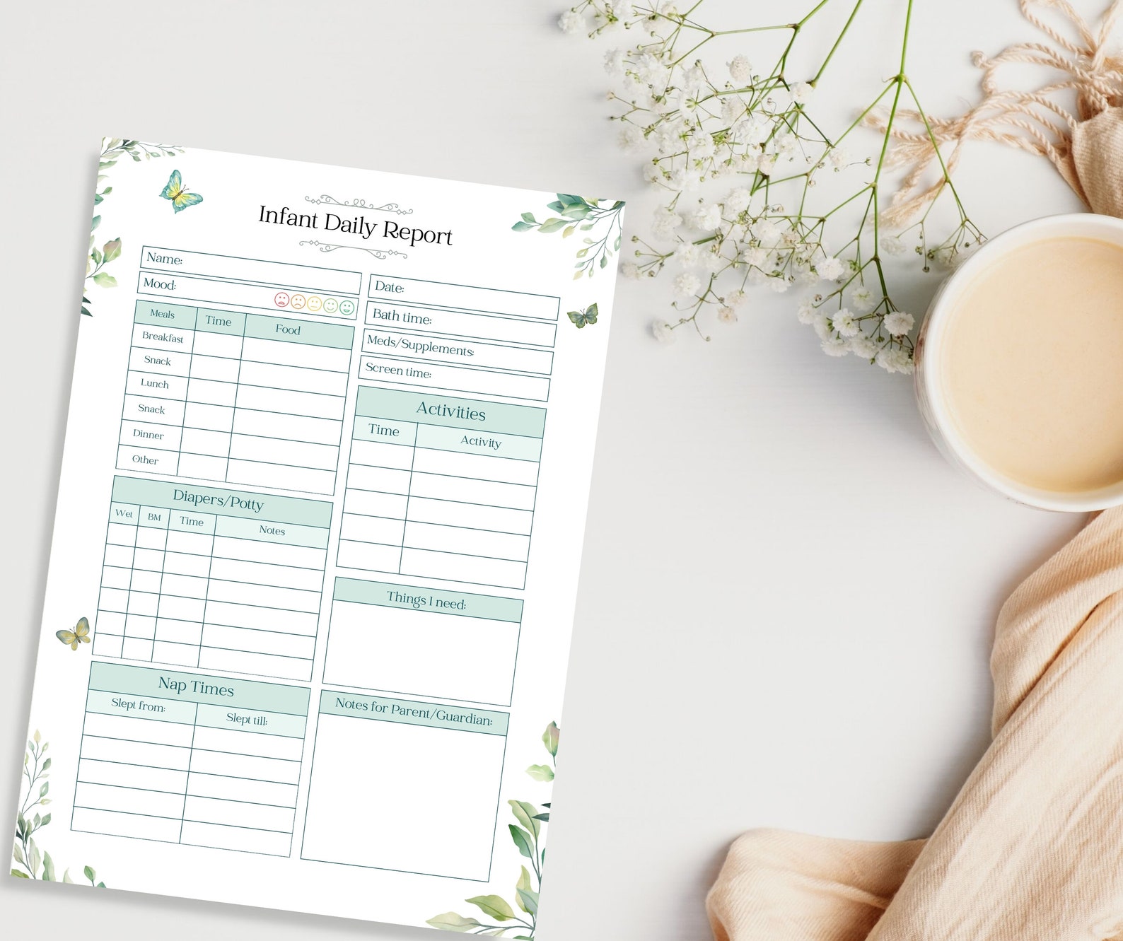 Infant Daily Report Printable PDF | Nanny Report | Caregiver Log ...