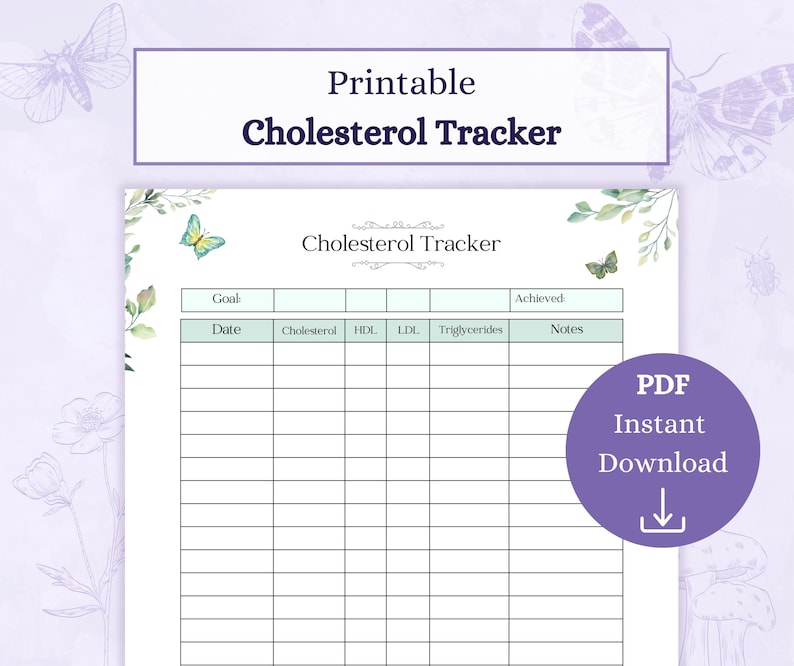 Cholesterol Tracker Printable PDF | Cholesterol Log | Medical Tracker ...