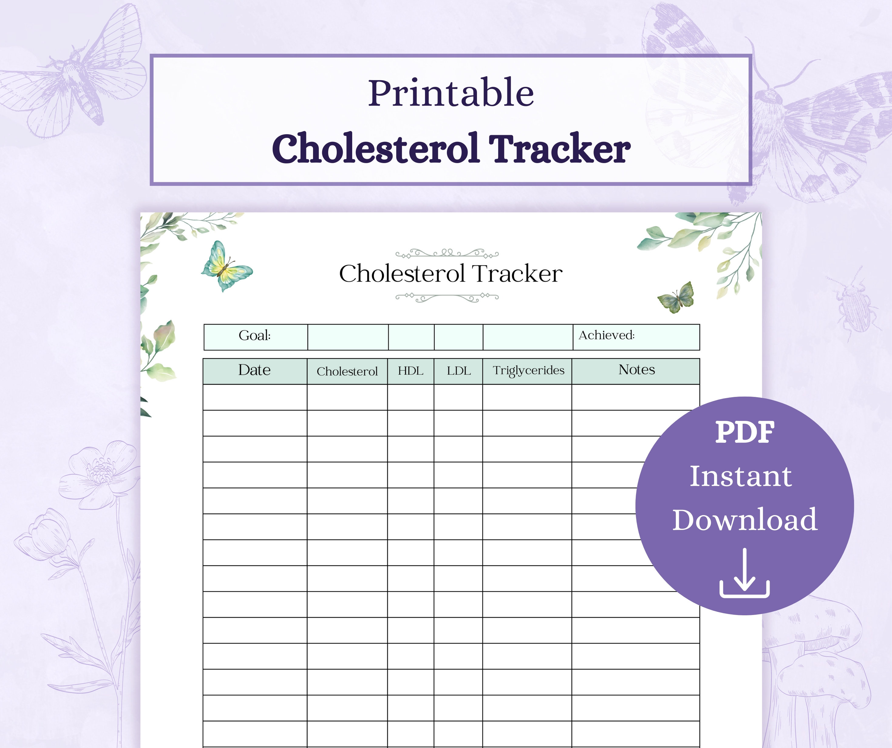 Cholesterol Tracker Printable PDF | Cholesterol Log | Medical Tracker ...