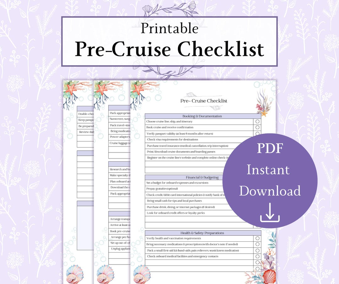 Pre Cruise Checklist Printable PDF | Cruise Planner | Cruise Essentials ...