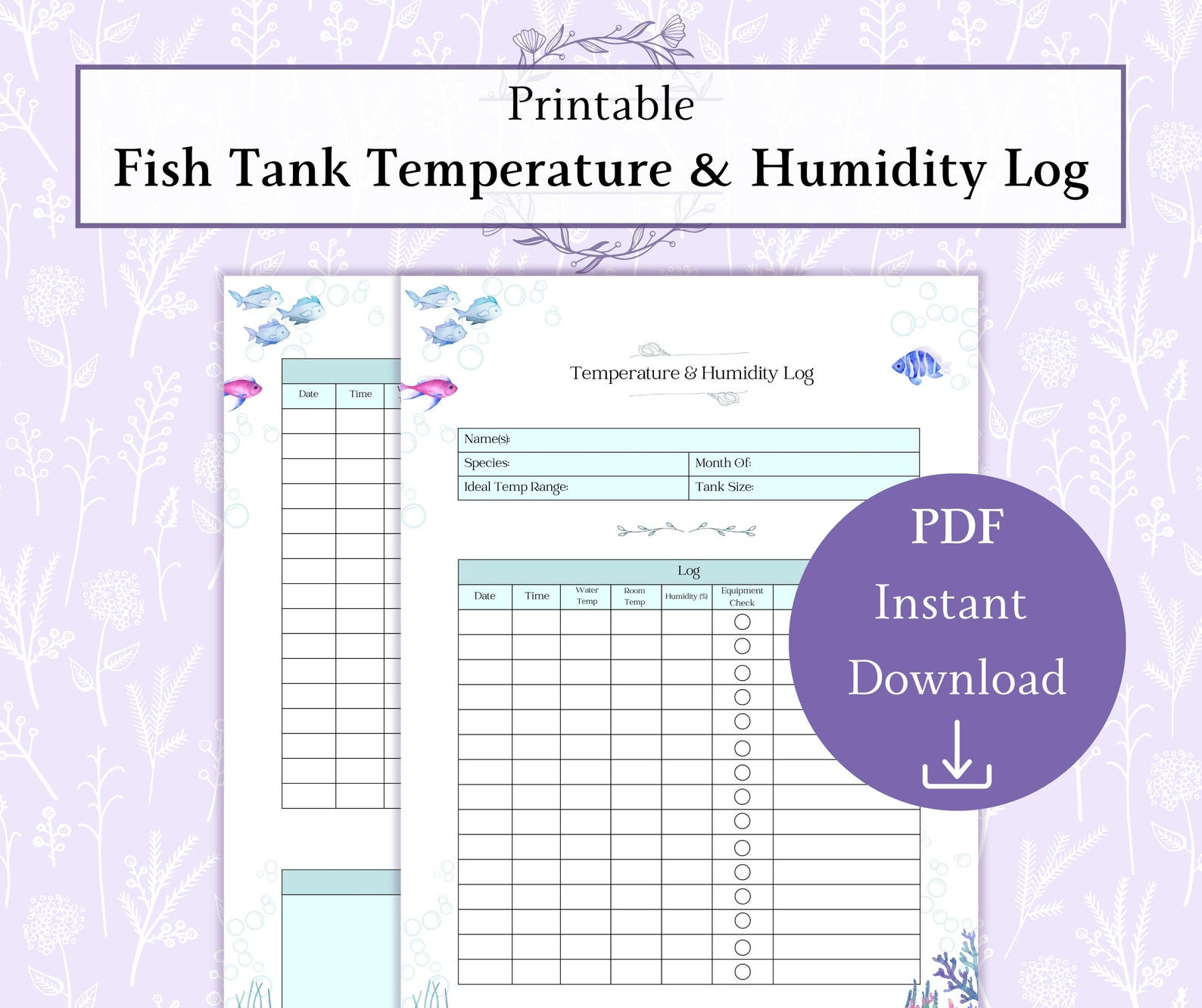Fish Tank Temperature Log Printable PDF | Tank Temp and Humidity Log ...