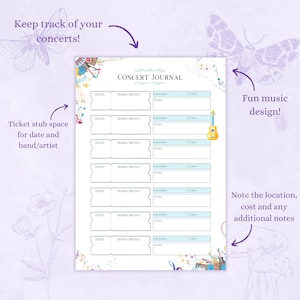 Concert Journal Bundle Printable PDF | Gig Tracker Live Music Review ...
