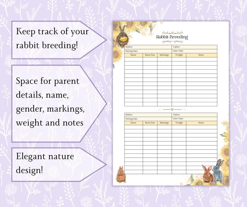 Rabbit Breeding Record Printable PDF | Rabbitry Log | Homestead Rabbits ...