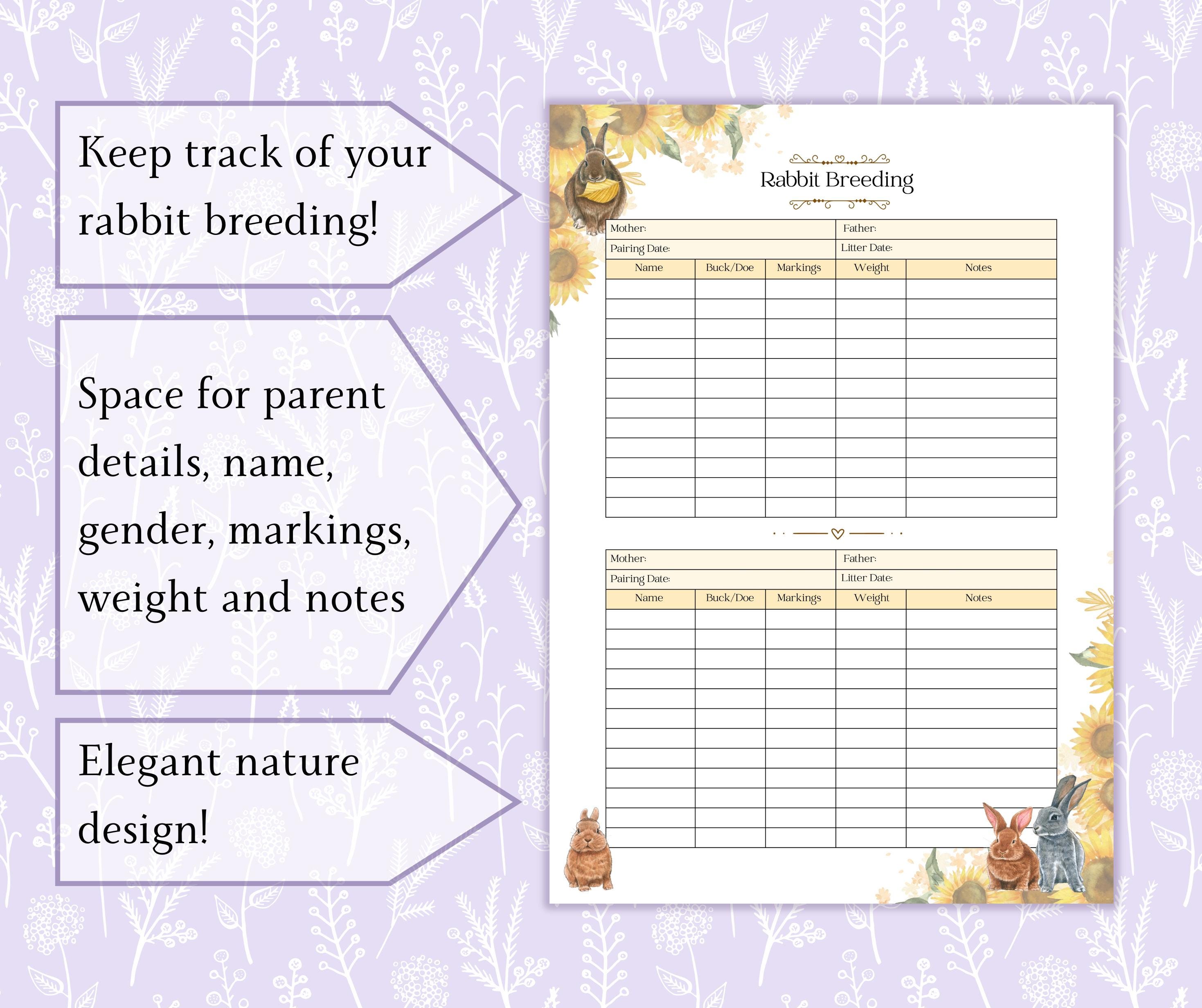 Rabbit Breeding Record Printable PDF | Rabbitry Log | Homestead Rabbits ...