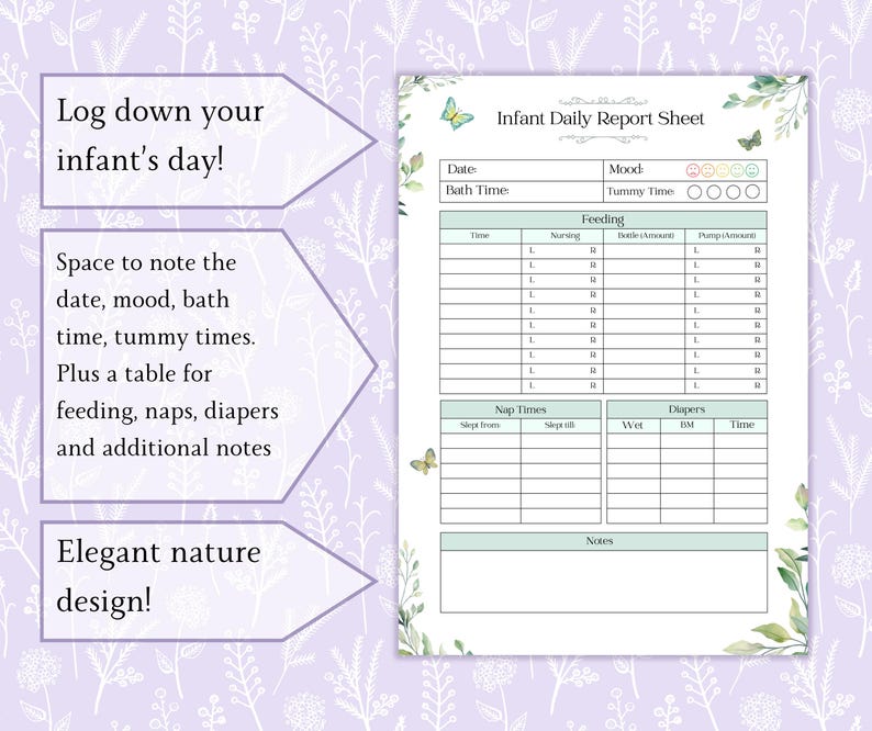 Simple Infant Daily Report Sheet Printable PDF | Infant Daily Log ...