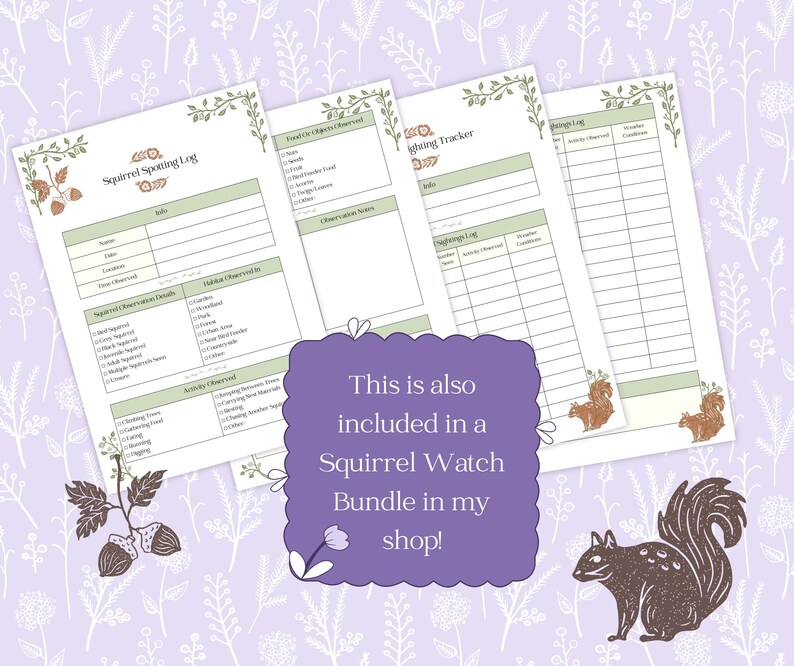 Squirrel Spotting Log Printable PDF, Wildlife Observation Journal ...