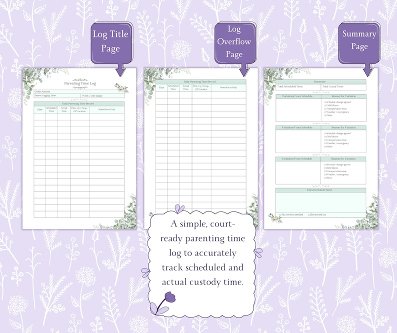 Parenting Time Log Printable PDF, Custody Time Tracking Sheet, Court ...