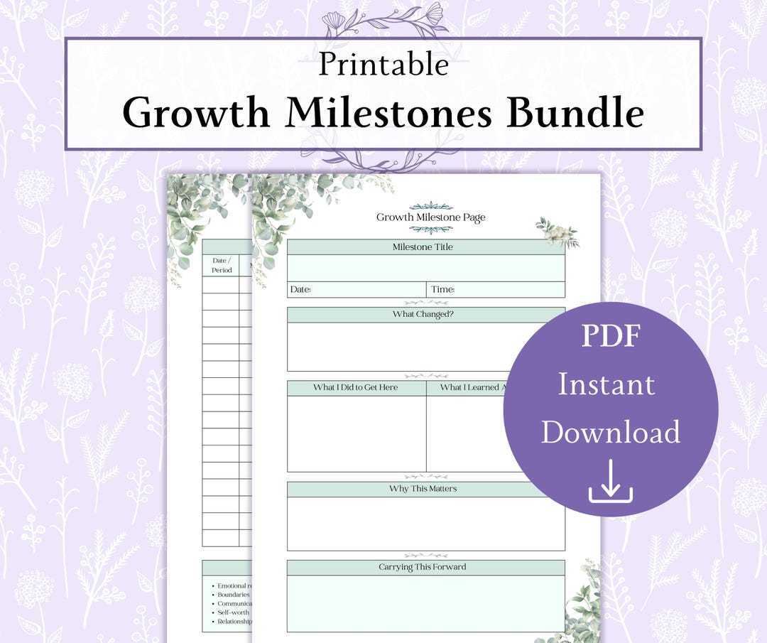 Growth Milestones Bundle Printable PDF, Personal Growth Tracker ...