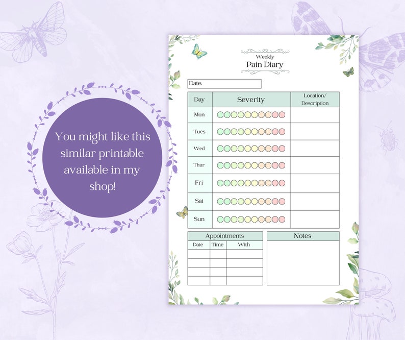 Pain Tracker With Body Map Printable PDF | Pain Diary | Symptom Journal ...