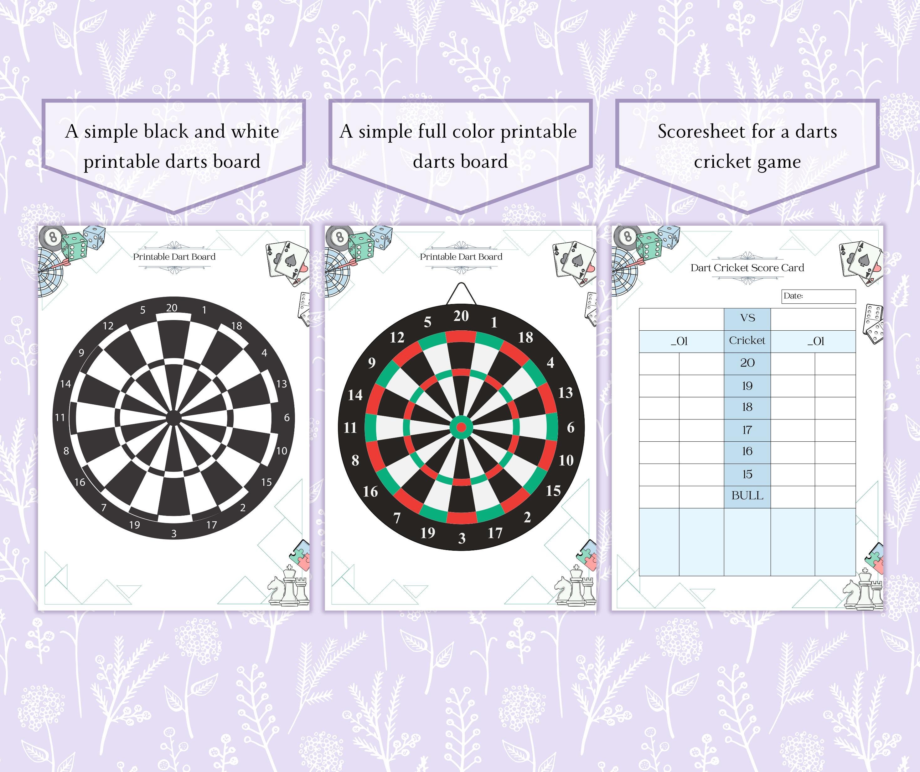 Darts Bundle Printable PDF | Dart Cricket Scorecard | Printable Darts ...