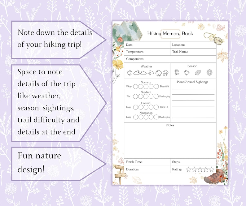 Hiking Journal Bundle Printable PDF | Hiking Logbook | Adventure ...