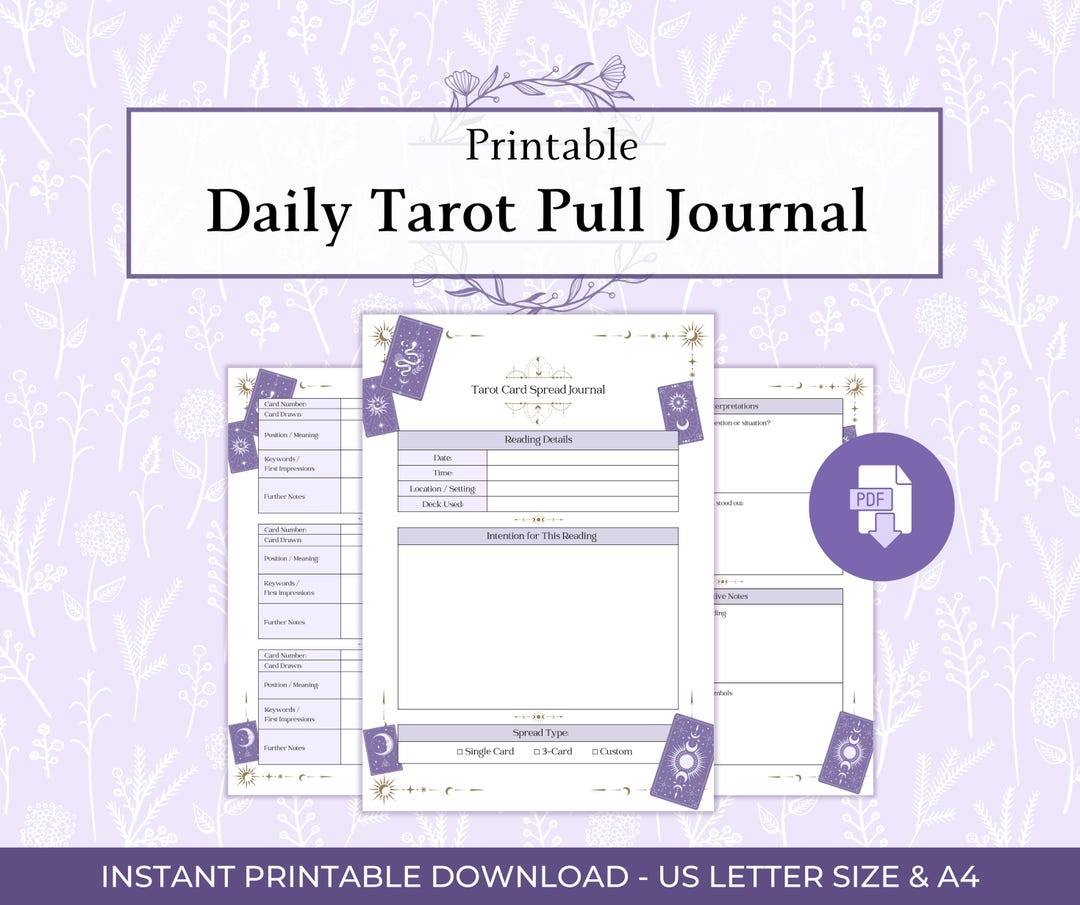 Daily Tarot Pull Journal Printable PDF, One Card Tarot Reading Page ...
