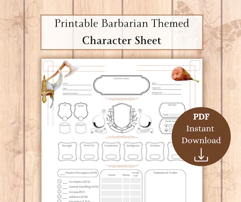 Barbarian Dnd Character Sheet Printable PDF | Dnd Journal | Barbarian ...