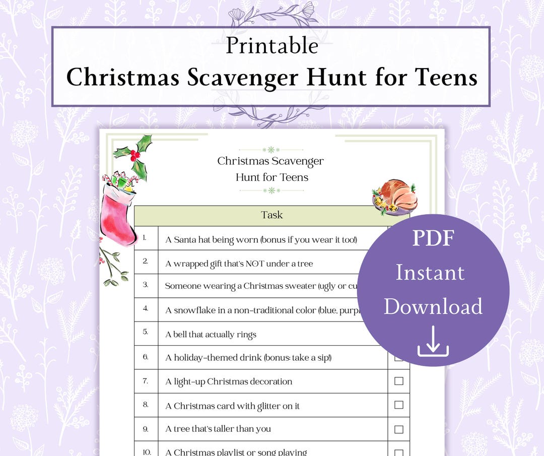 Teen Christmas Scavenger Hunt Printable PDF | Christmas Scavenger Hunt ...