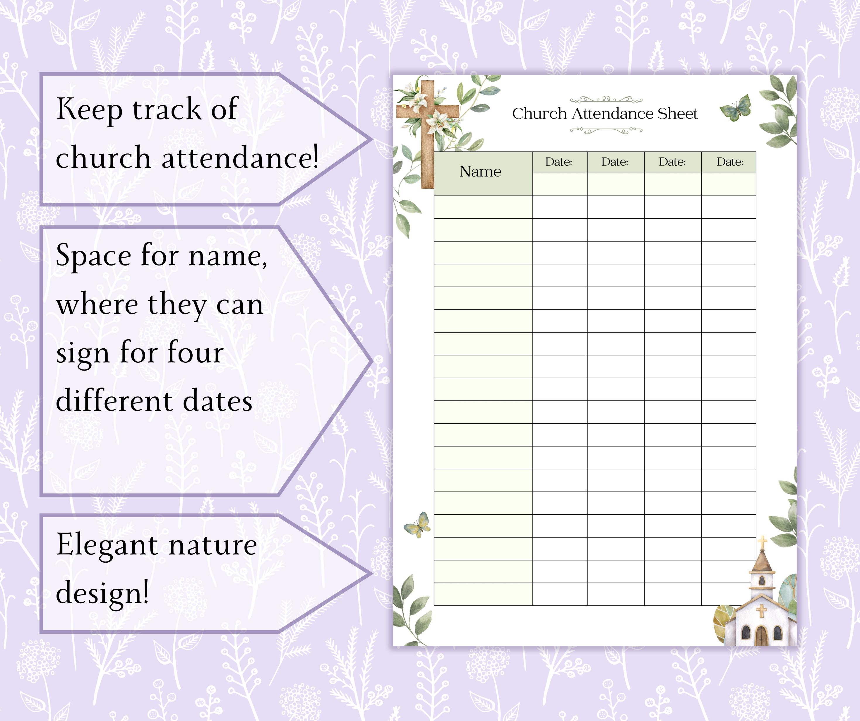 Church Attendance Sheet Bundle Printable PDF | Attendance Chart ...