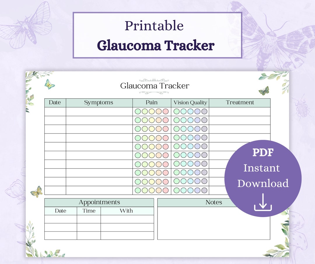 Glaucoma Tracker Printable PDF | Symptom Tracker | Eye Sight Log ...