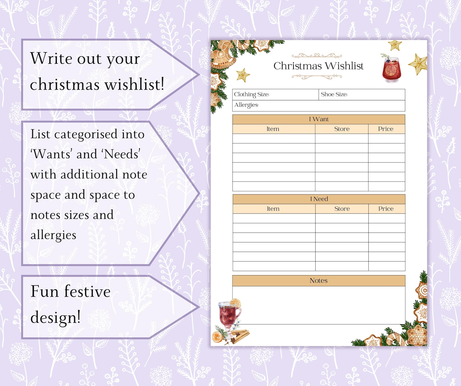 Christmas Wish List Printable PDF | Christmas Wishlist Sheet ...