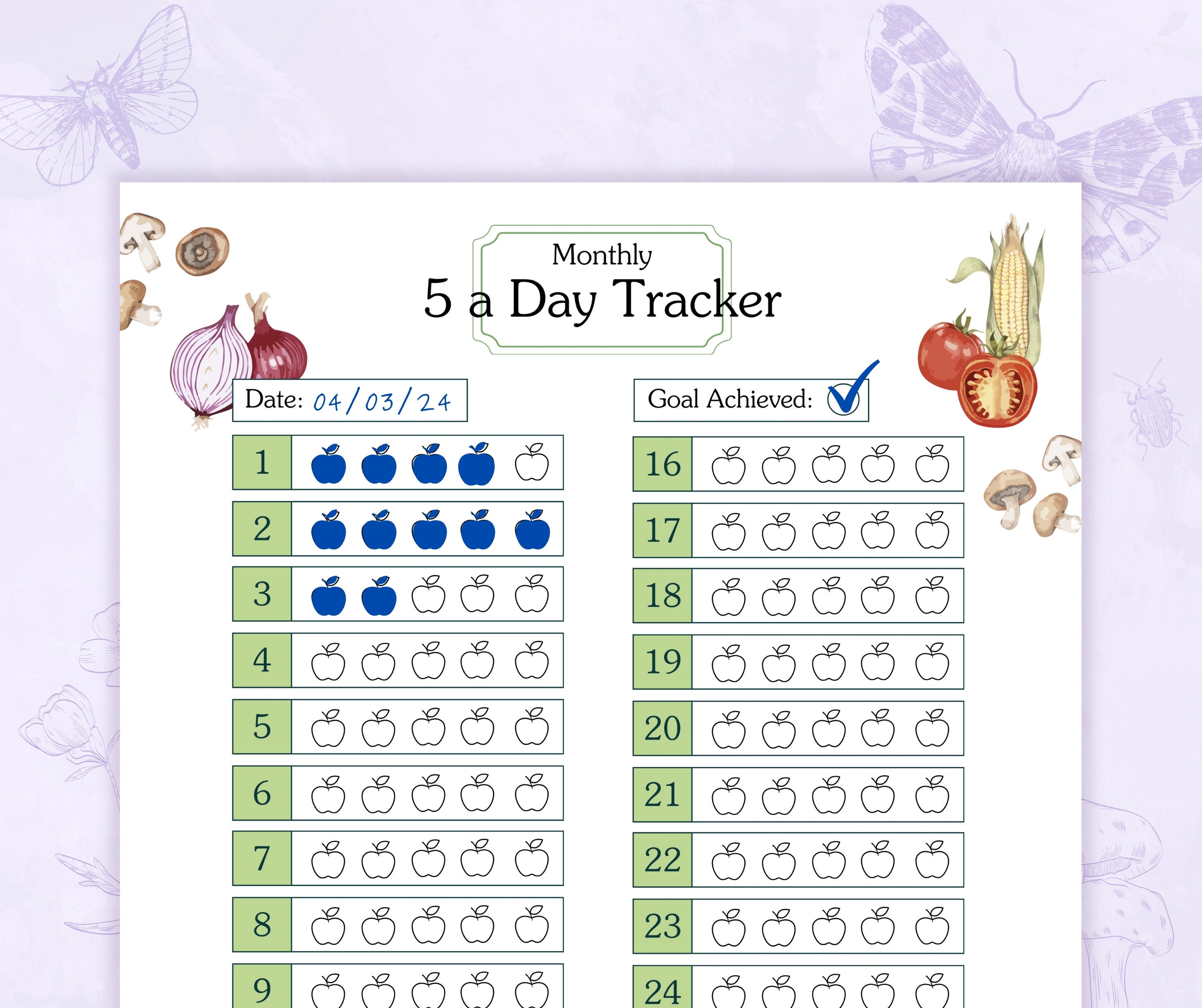 Monthly Five a Day Tracker Printable PDF | Food Diary | Monthly ...