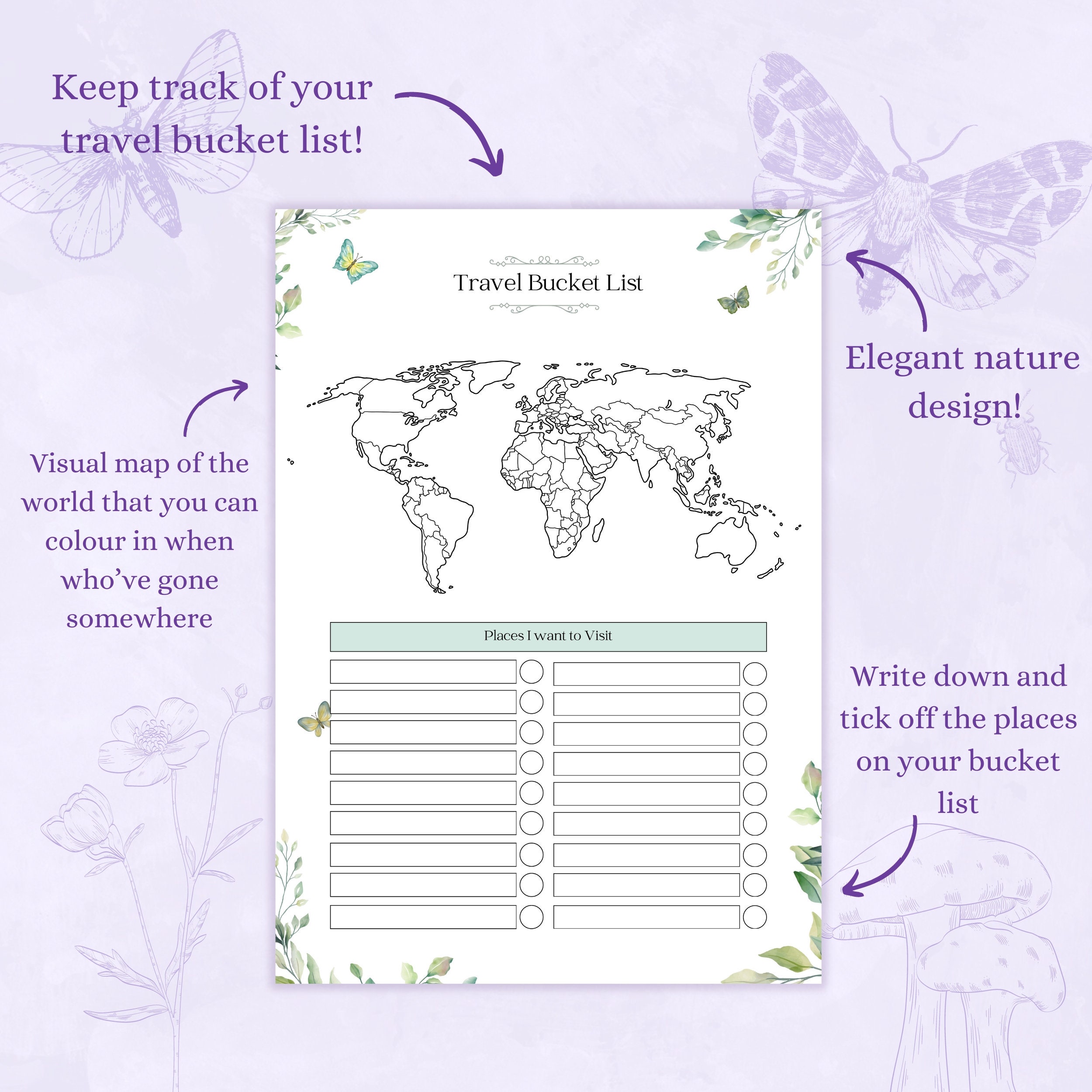 Travel Bucket List Printable PDF | World Map Checklist | Travel ...