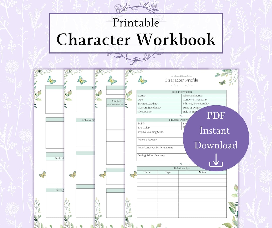Character Workbook Sheets Printable PDF | Character Builder | Author ...