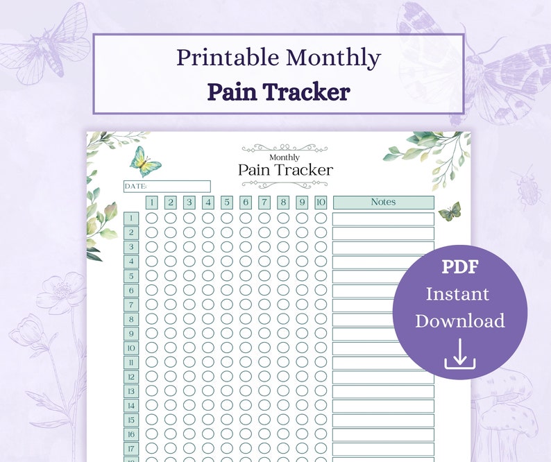 Chronic Pain Tracker Printable PDF | Monthly Pain Diary | Medical Diary ...