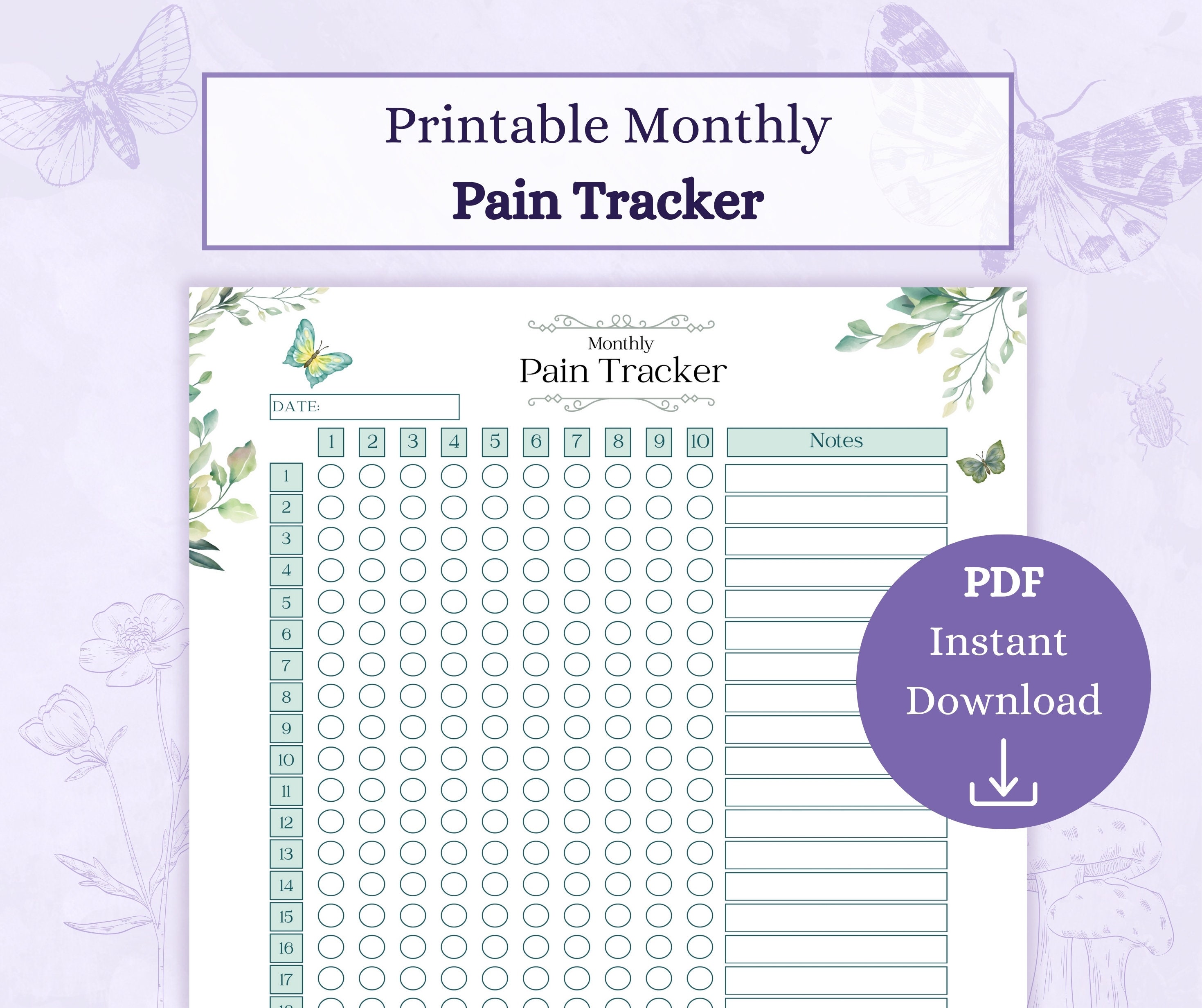 Chronic Pain Tracker Printable PDF | Monthly Pain Diary | Medical Diary ...